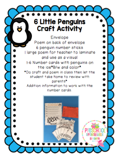 6 Little Penguins Craft Activity ~ Preschool Printables