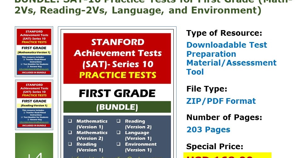 ONLINE SAT-10 Practice Tests for KG, Grade 1, and Grade 2: BUNDLE: SAT ...