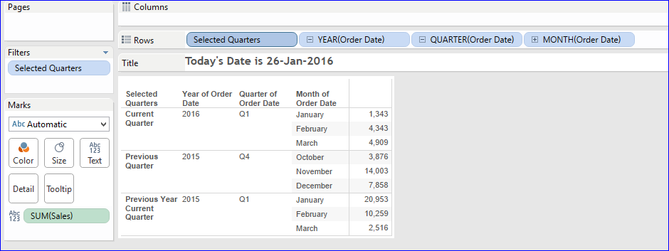 Tableau Visualizations: How to show only "Current Quarter, Previous ...