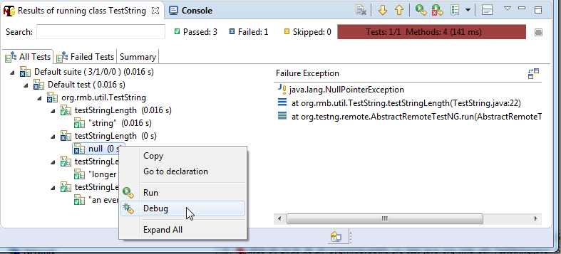 Debug TestNG data driven tests when you only want to debug one row of data