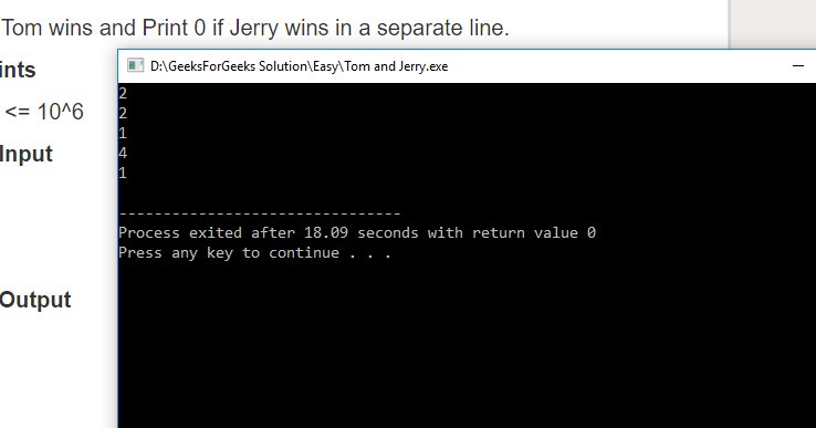Geeksforgeeks Solution For " Tom and Jerry