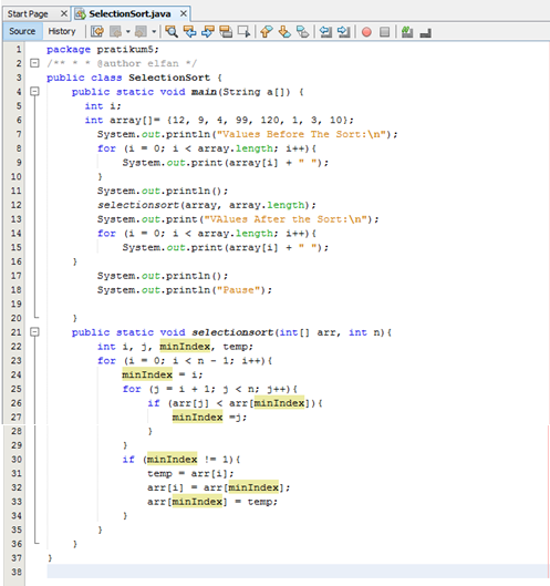 Pencarian Array dengan Teknik Selection Sort Pada Java Netbeans - Informasi Perkuliahan Terupdate