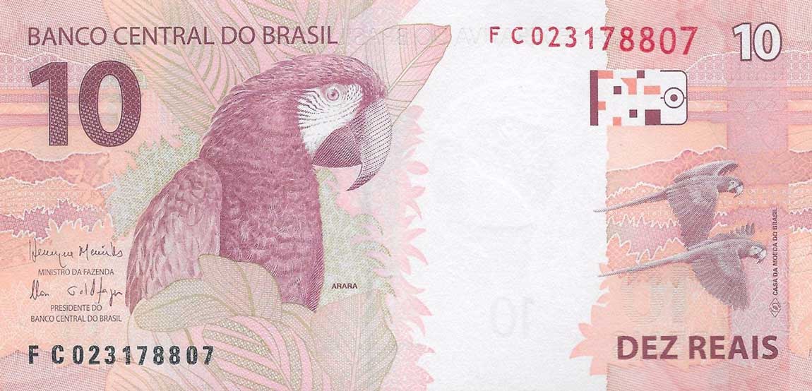 My Currency Collection: Brazilian Currency 10 Reals banknote 2010 Macaw