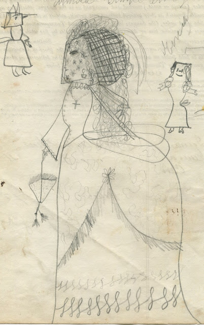 Dull Tool Dim Bulb: Antique Folk Art Drawing Woman with a Veil c. 1865 ...