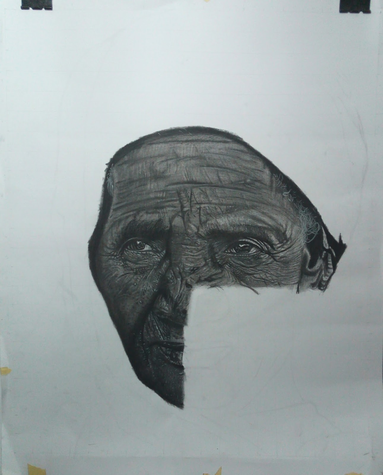 Detailed, progress shots of Charcoal and Graphite artwork 'Veteran ...