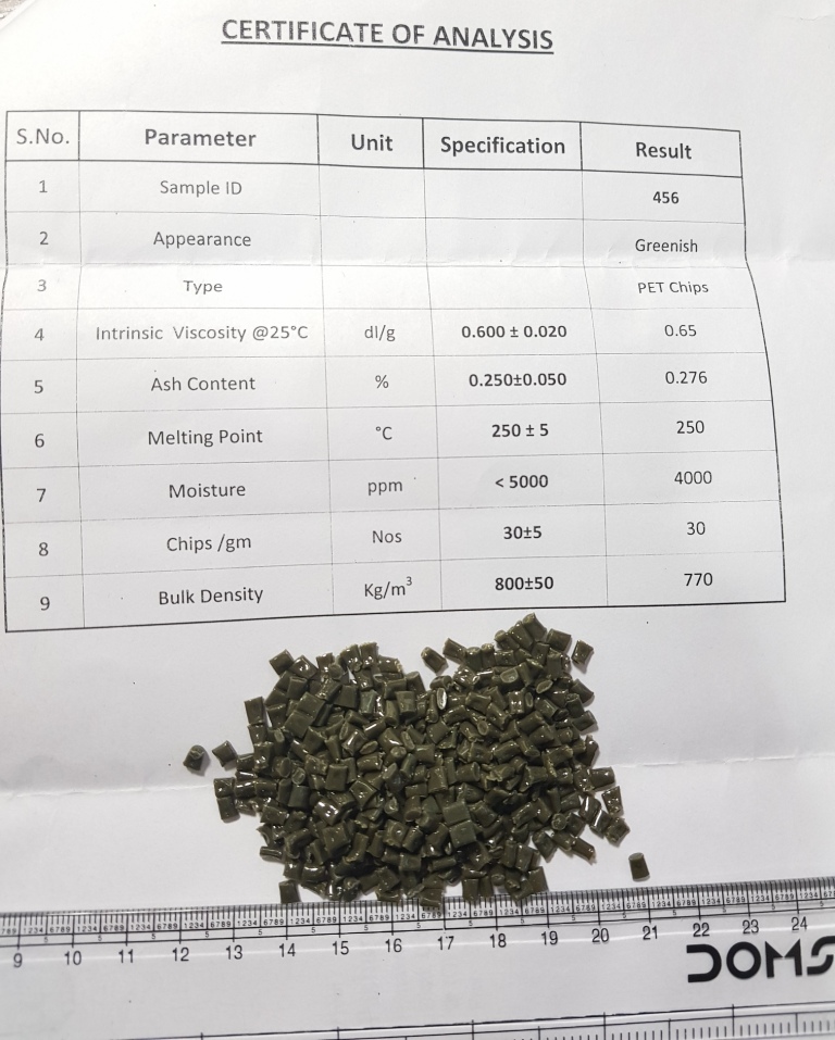 Recycling Plastics: Reprocessed PET Chips - Dark Green rPET