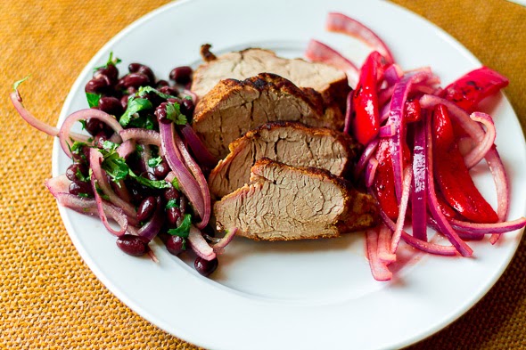 Cumin Pork with Adobo Black Beans and Red Pepper Salad | Foodie in WV