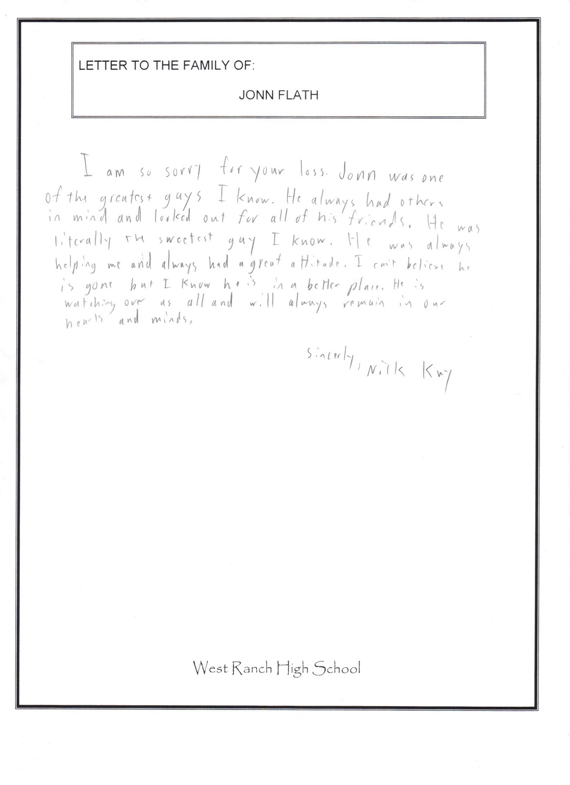 Jonn Scott Flath: Letters from Jonn's Friends 10/24/11