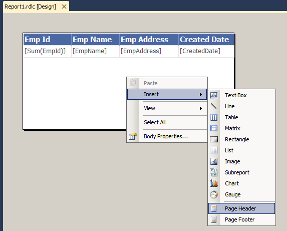 how to add header and footer in rdlc | SharePoint