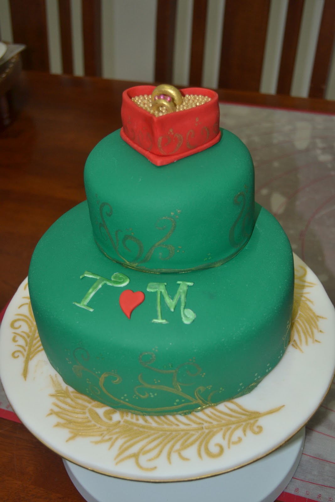 Cakes, Cakes N more: Green and red theme Engagement cake