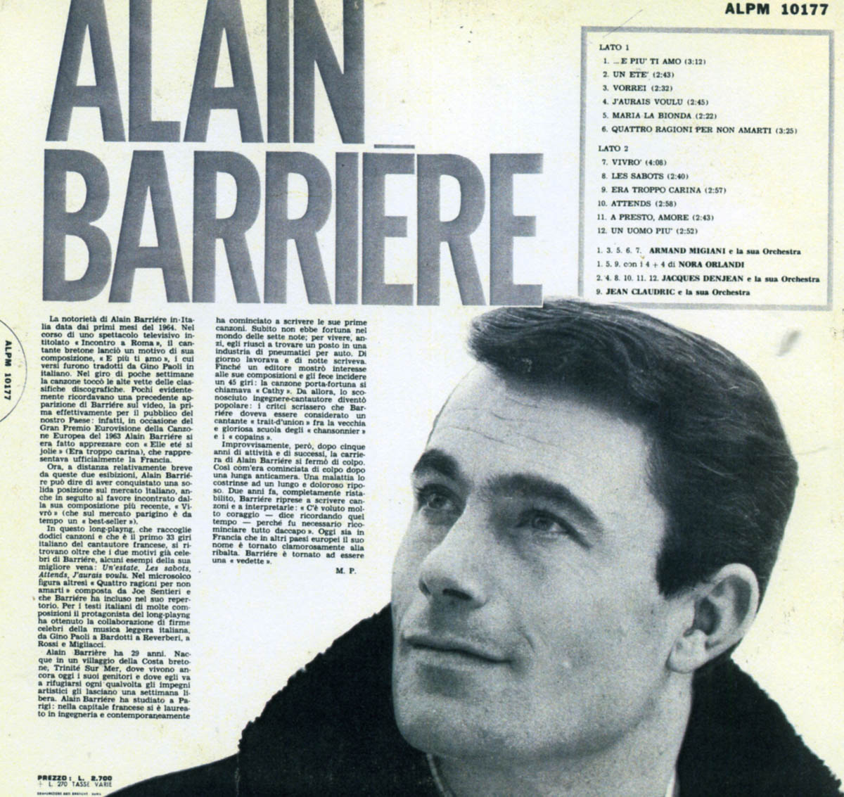MUSICA&SOM: Alain Barrière - Alain Barrière (LP 1965)