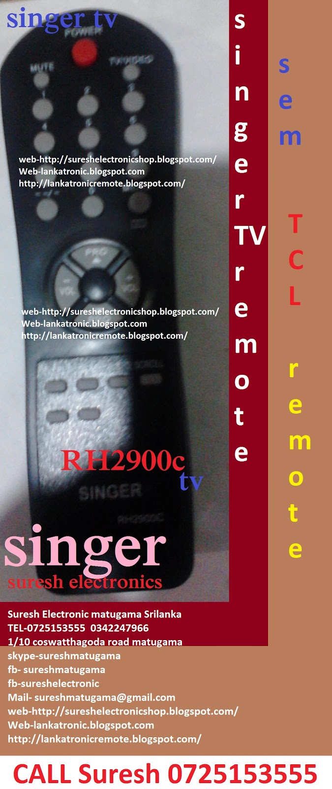 Lankatronic Remote: SINGER TV REMOTE TCL TV REMOTE