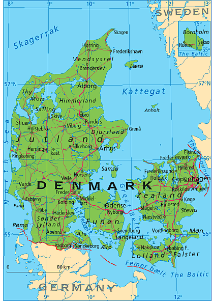 Danmark - Geografiske Kort over Danmark