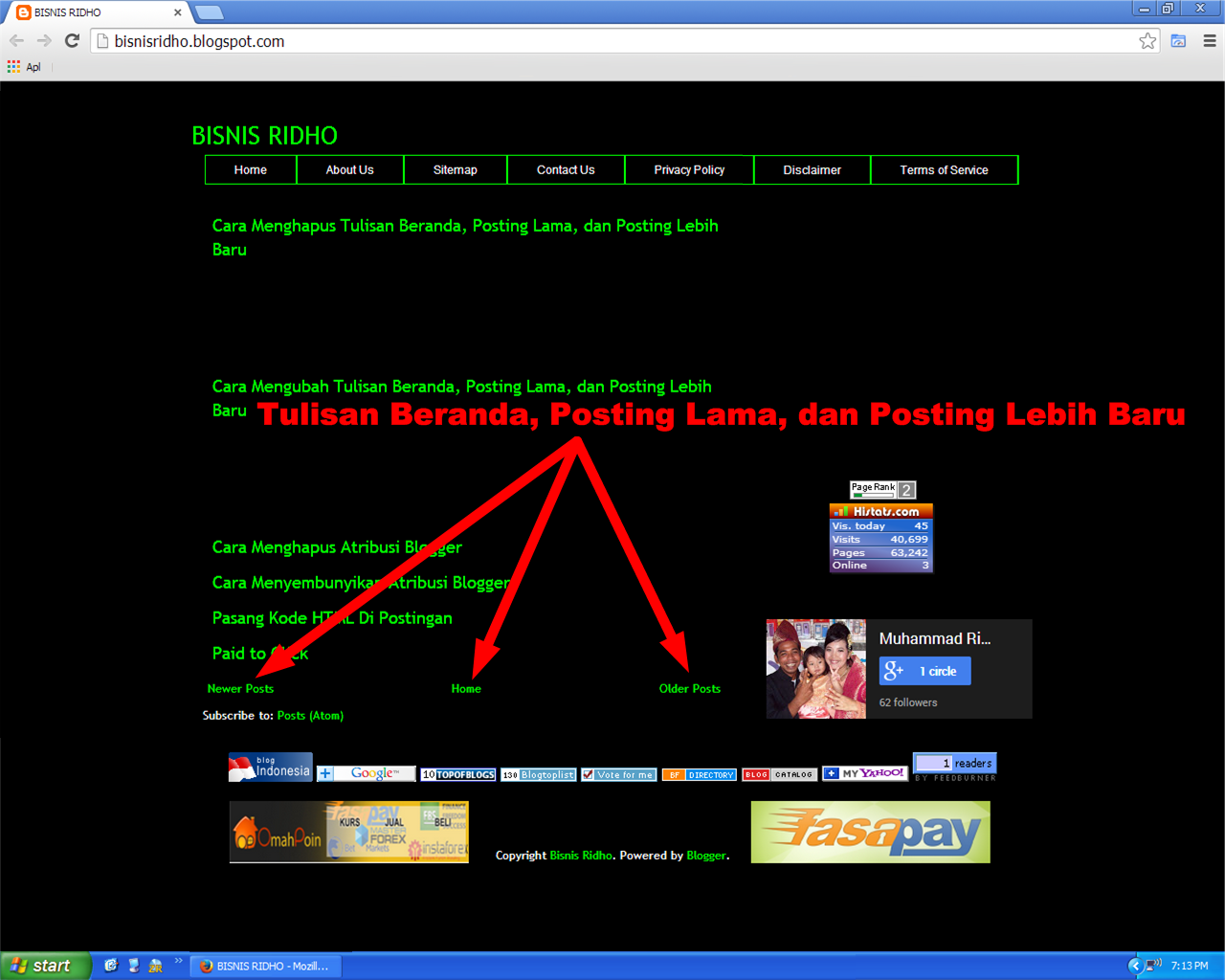 BISNIS RIDHO: Cara Menghapus Tulisan Beranda, Posting Lama, dan Posting Lebih Baru