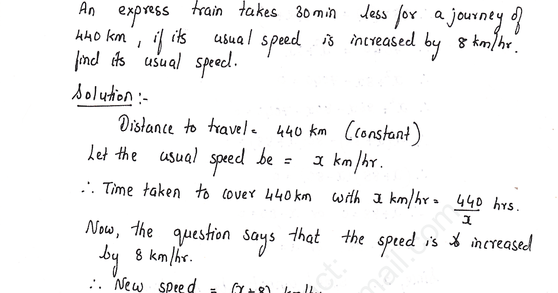 An express train takes 30 min less for a journey of 440 km, if its usual speed is increased by 8 ...