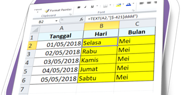 Contoh Rumus Excel Praktis: Merubah Tanggal Menjadi Hari dan Bulan