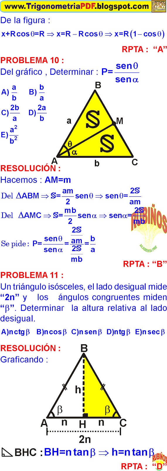 RESOLUCIÓN DE TRIÁNGULOS RECTÁNGULOS PROBLEMAS RESUELTOS CON RAZONES TRIGONOMÉTRICAS PDF