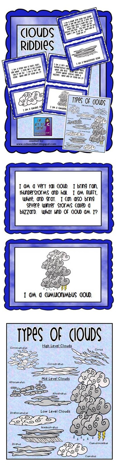 Clip Art by Carrie Teaching First: Clouds Riddles and Types of Clouds ...