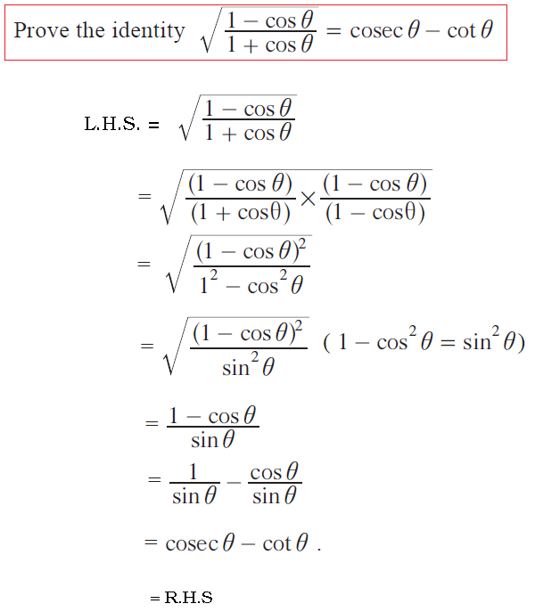OMTEX CLASSES: Prove the identity √(1-cosθ )/√(1+cosθ) = cosecθ – cotθ