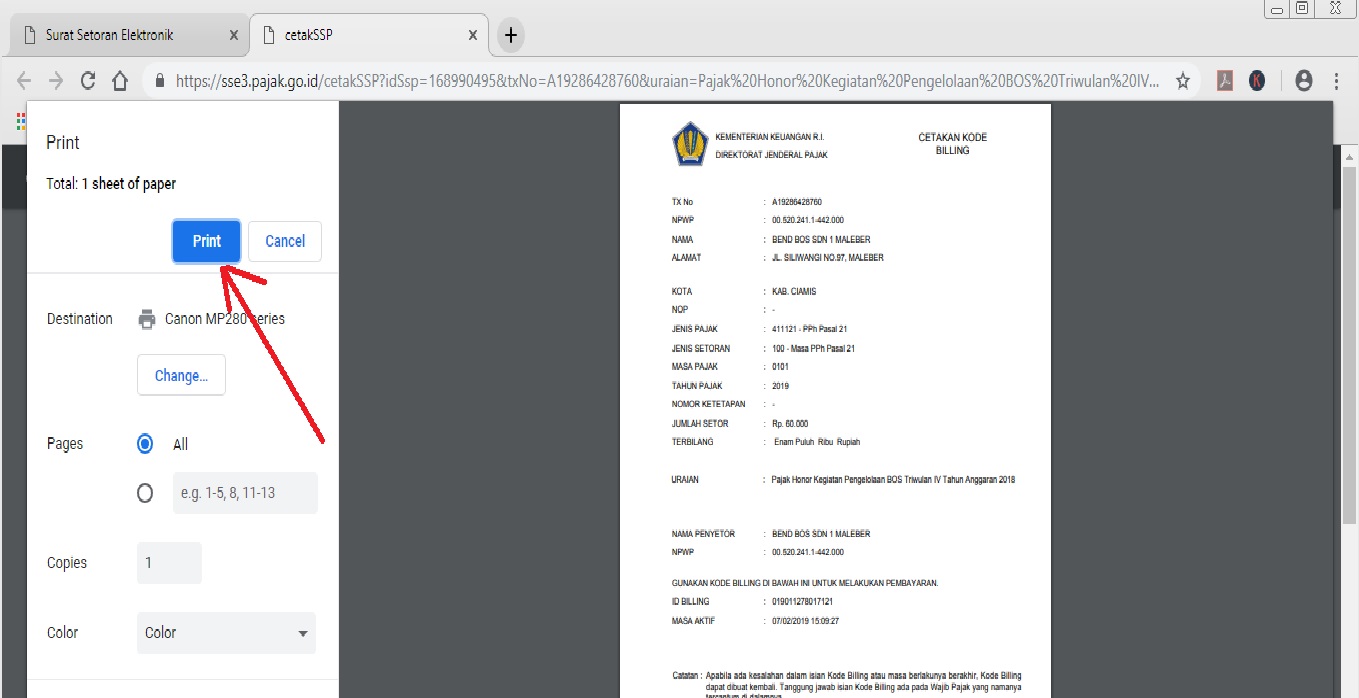 Cara Cetak e-Billing Surat Setoran Elektronik Pajak Terbaru 2019