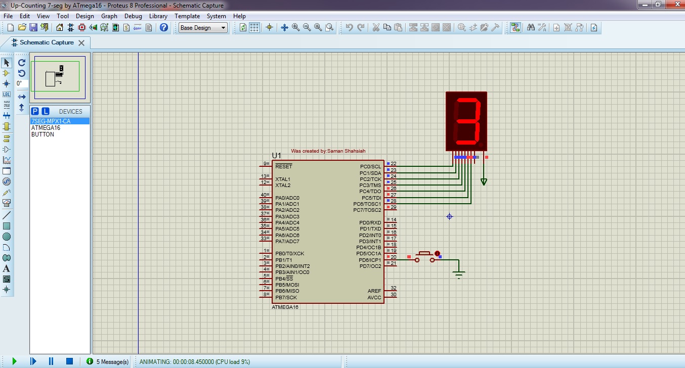 Up-Counting 1 digit 7-segment using ATmega16 AVR