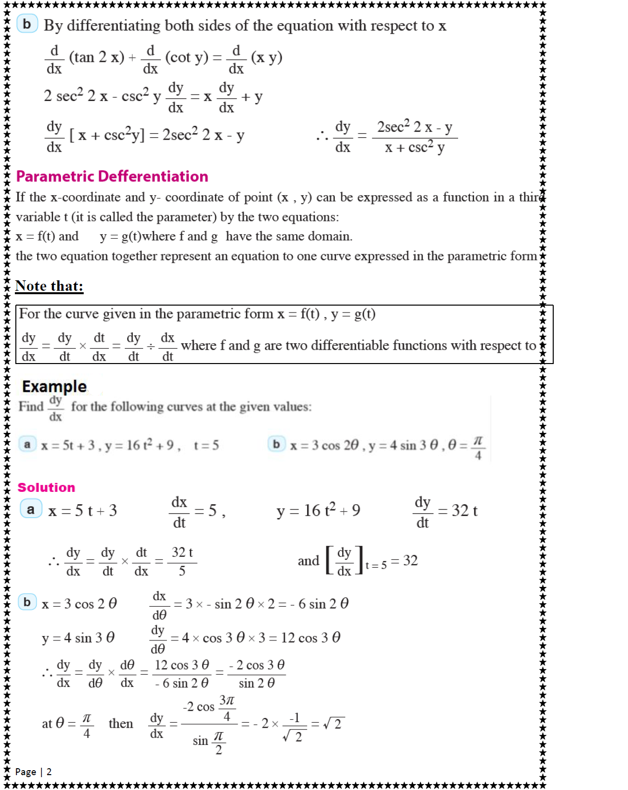 general maths: Implicit and Parametric Differentiation