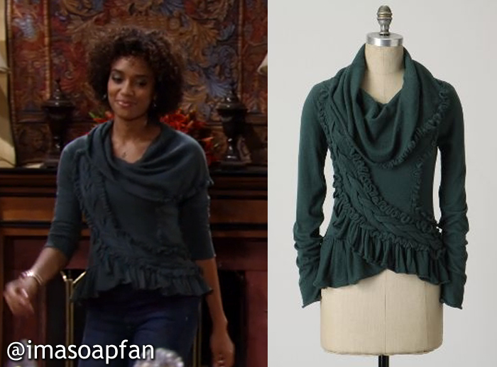 Maya Ward's Pine Green Sweeping Frills Sweater - General Hospital ...