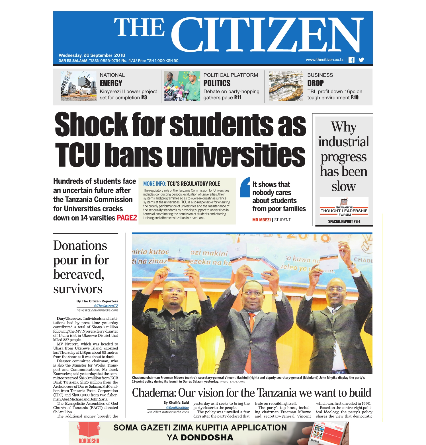 Tanzanian Today's Newspapers MAGAZETI YA LEO JUMATANO 26th September ...