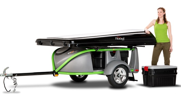 GO-Easy ultralight trailer/camper rides behind a motorcycle or small ...