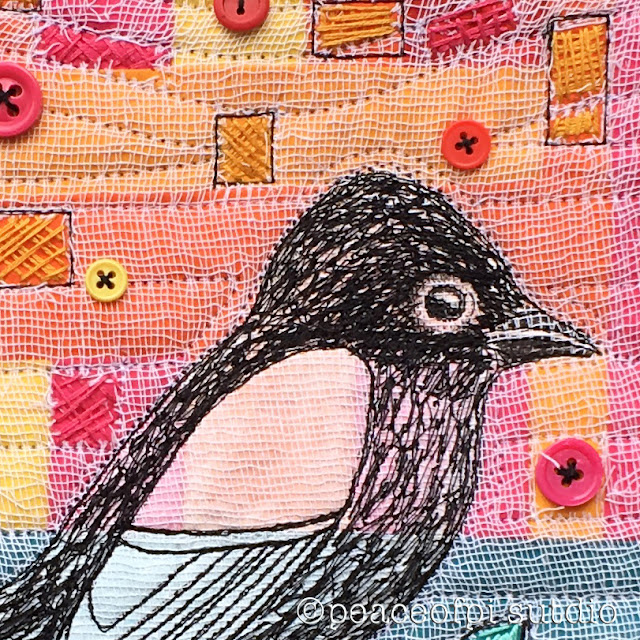 peaceofpi studio: Blackbird Embellished Patchwork Art Quilt
