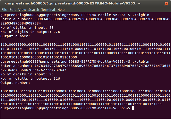 C Language Programming: Very Very large decimal numbers to binary. C Language Programming: Very Very large decimal numbers to binary.