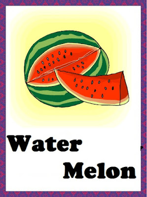 Kindergarten Worksheets: Fruits Flashcards - Watermelon