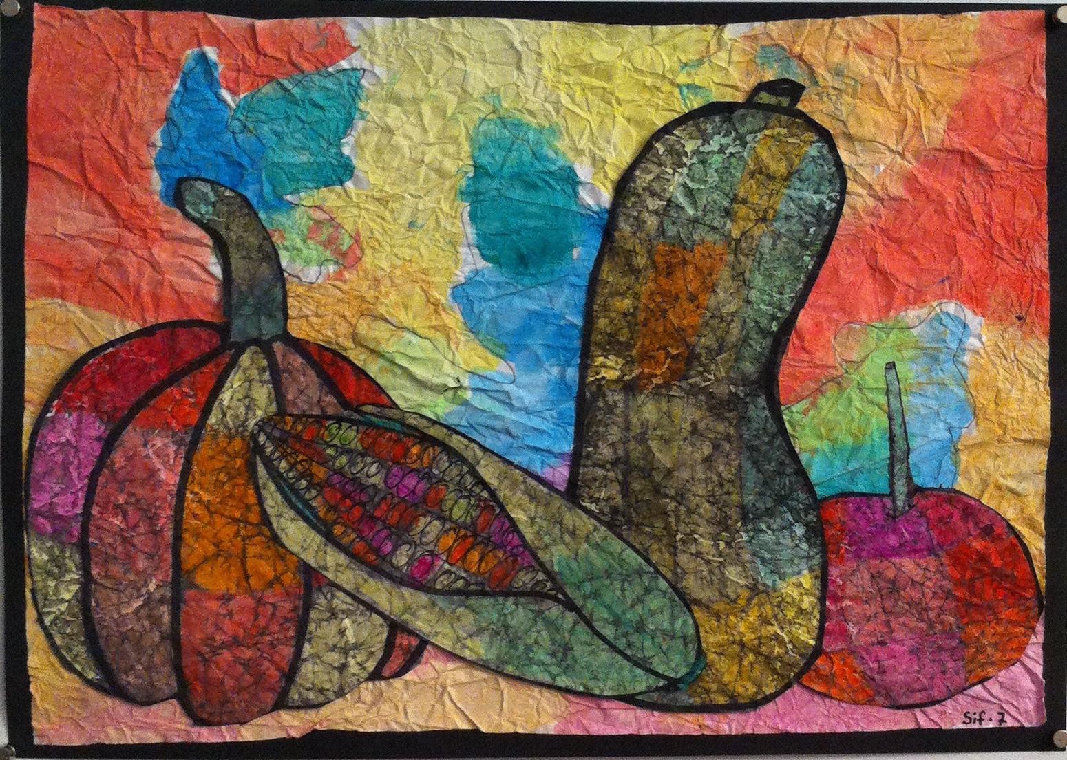 Art Room Britt: Mixed Media Batik Autumn Vegetable Patch