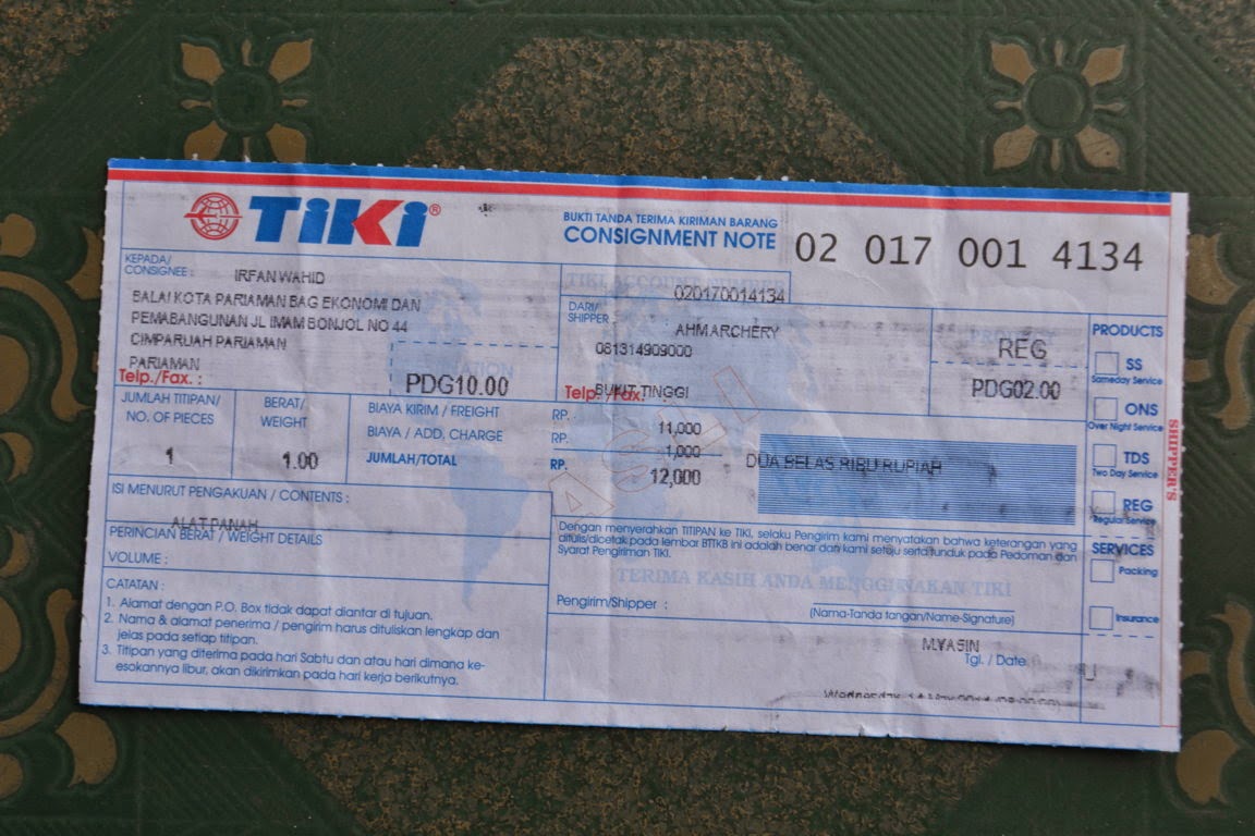 Kerambit Bukittinggi: Resi Pengiriman Tiki