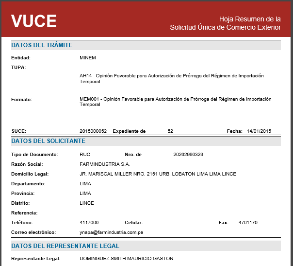EJEMPLO FORMATO - SIMULADOR VUCE - Comercio Internacional