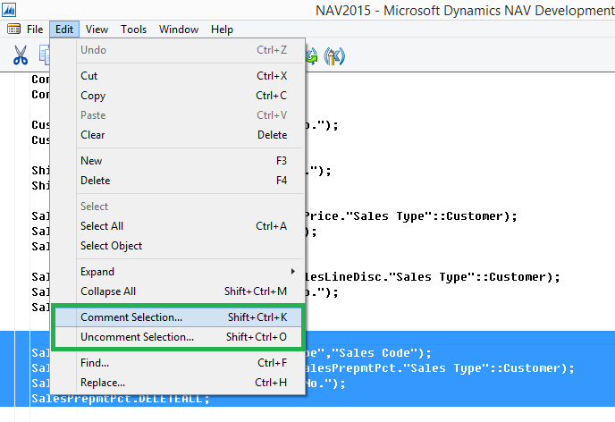Tharangac Comment And Uncomment Selection Microsoft Dynamics Nav 2015