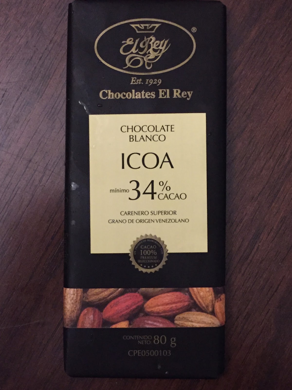 Regin's Realm: Chocolate review: El Rey - Chocolate Blanco Icoa 34% Cacao