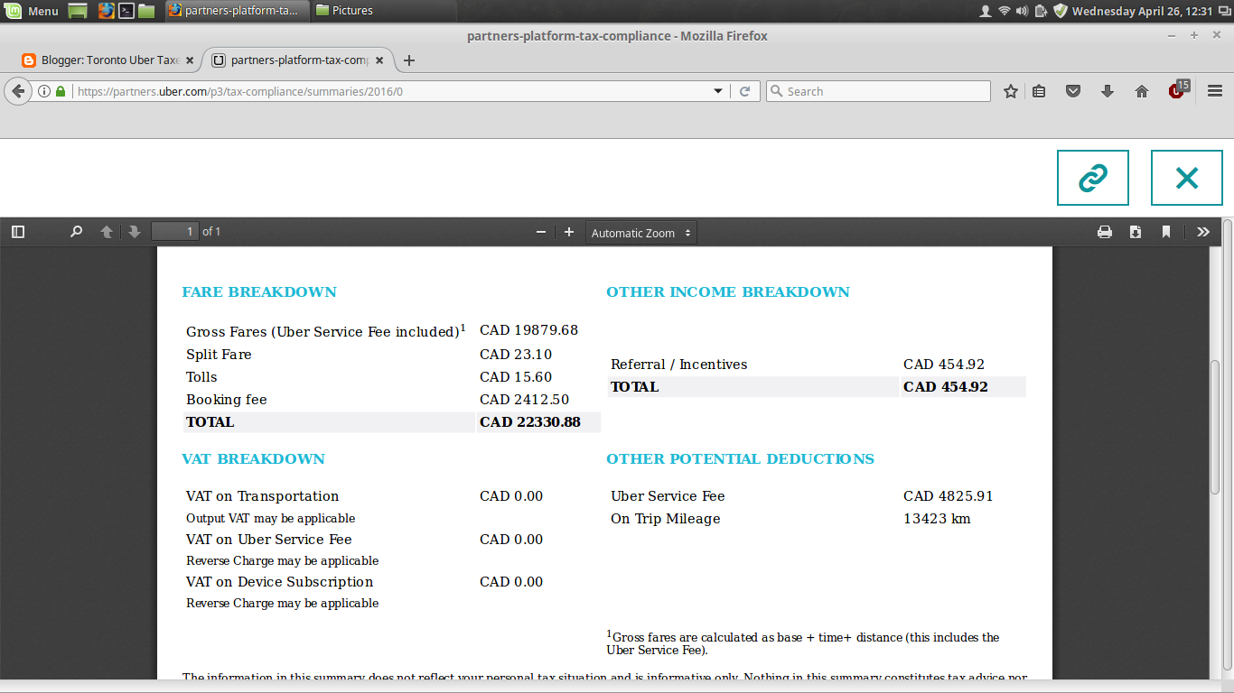 Toronto Uber Taxes: How much did I earn with Uber in the tax year