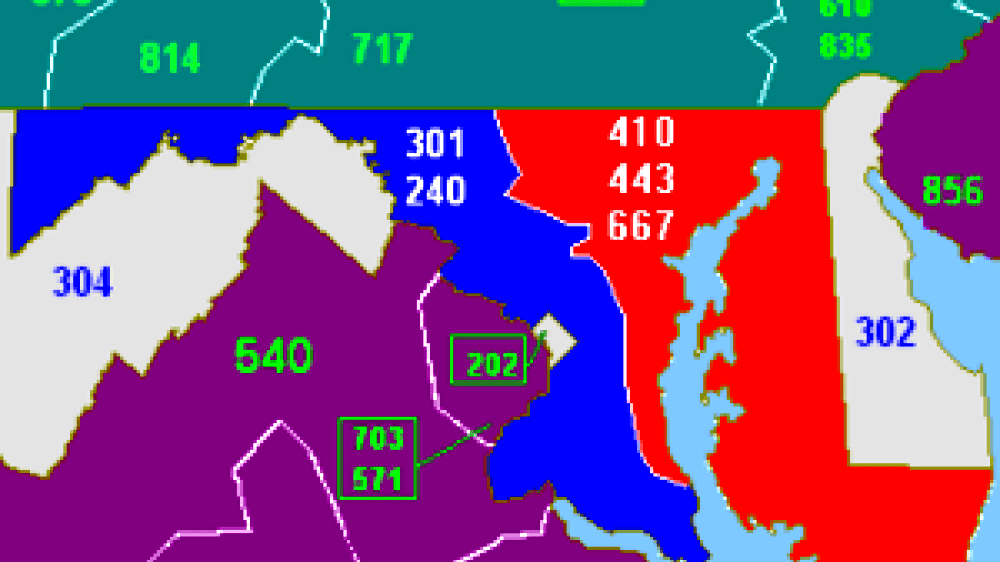 Area codes 410, 443, and 667