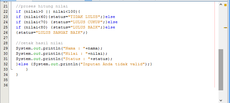 Program Percabangan IF menentukan Status Nilai (Grade) dengan Java | BelajarKuliahKomputer
