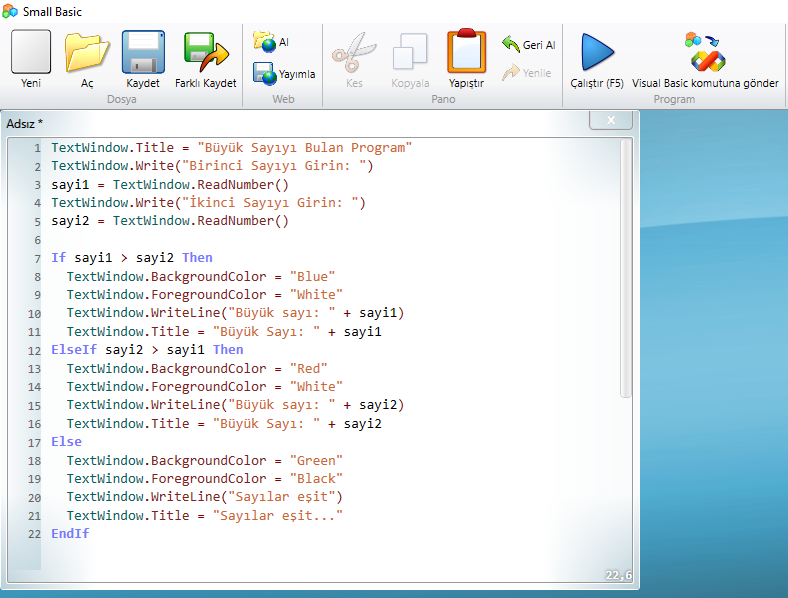 Small Basic - İki Sayıdan Büyük Olanı Bulan Program ~ TÜRKÇE SMALL ...