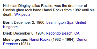 free to find truth: 38 62 | Death of Razzle, drummer, December 8, 1984 ...