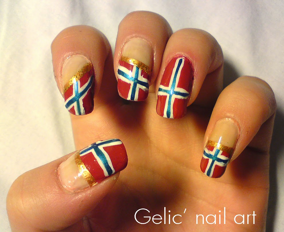 Gelic' nail art: 17th of May Norwegian flag nail art