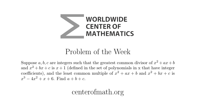 The Center of Math Blog: Problem of the Week 9/12/1: Variables [Algebra]