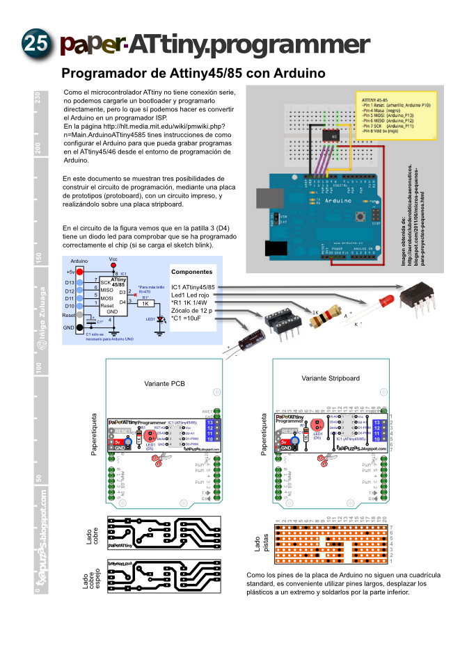 Txapuzas electrónicas: PaperATtinyProgrammer: Un programador para ATtiny usando un Arduino como ISP