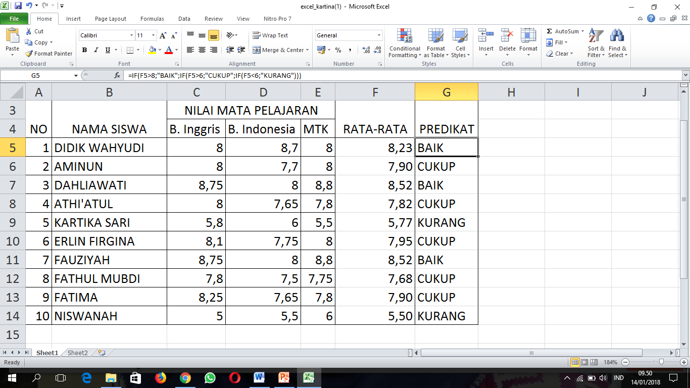 Kartinawulan: Rumus mencari rata-rata dan predikat dalam microsoft excel