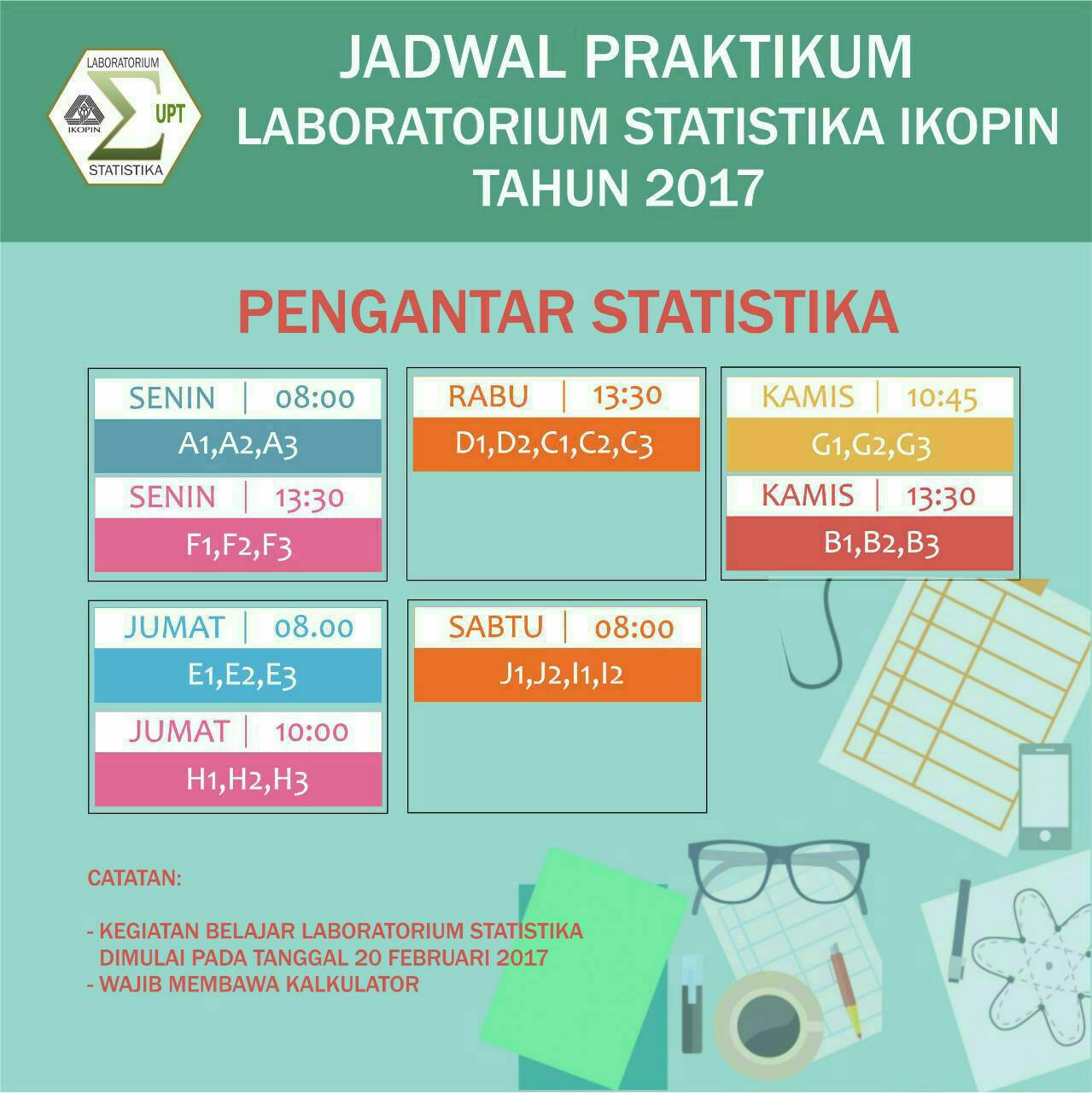 Jadwal Praktikum Lab Statistika IKOPIN 2017