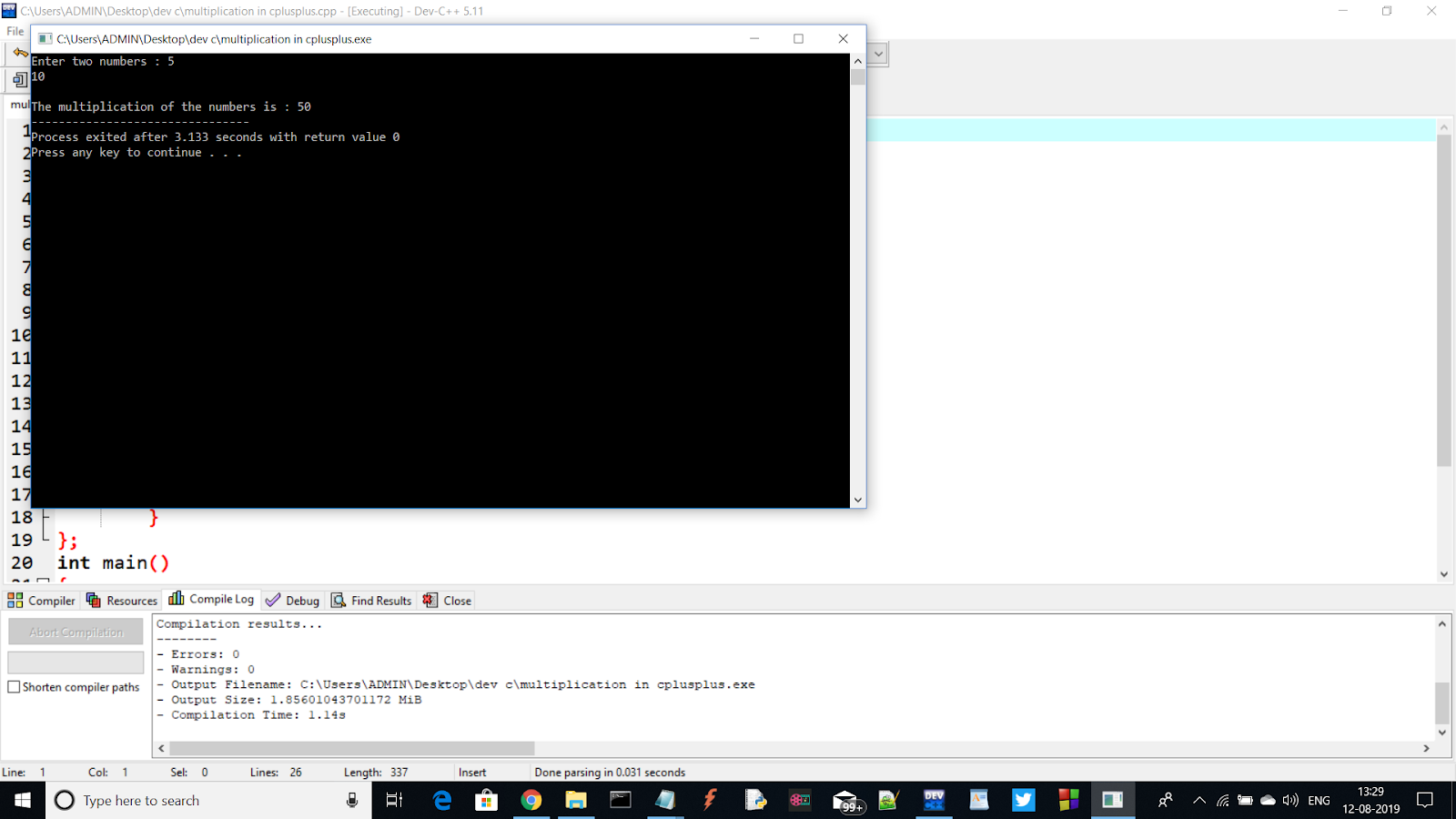 Multiplication of two numbers in C++ Language without and with Class