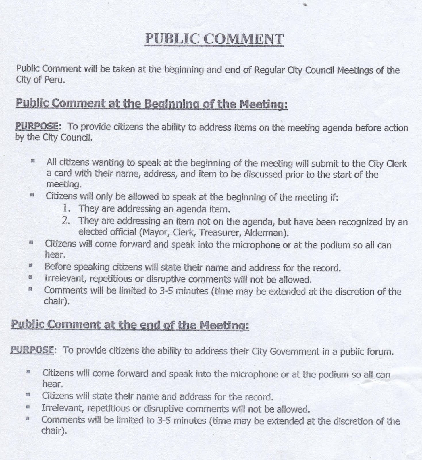 Peru Town Forum - And Other Illinois Valley Cities : New Public Comment ...