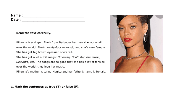 Verb to Be and Have Got through Reading | My English Printable Worksheets